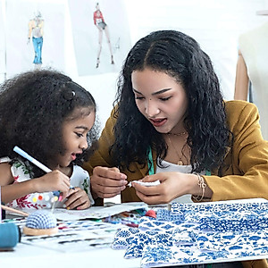 Bolsome 50Pcs Chinoiserie Jelly Polyester Fabric Roll White Blue Floral Quilting Strips Assorted Patterns Patchwork Craft Sewing Supplies for Quilters and Sewing Crafts, 39.37 × 2.55 Inch