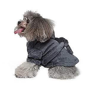 CheeseandU Dog Bathrobe for Small Dogs Winter Luxury Soft Flannel Thickened Hooded Pajamas Quick Drying and Super Absorbent Dog Bath Towel Soft Pet Nightwear for Puppy Small Dogs Cats,Grey