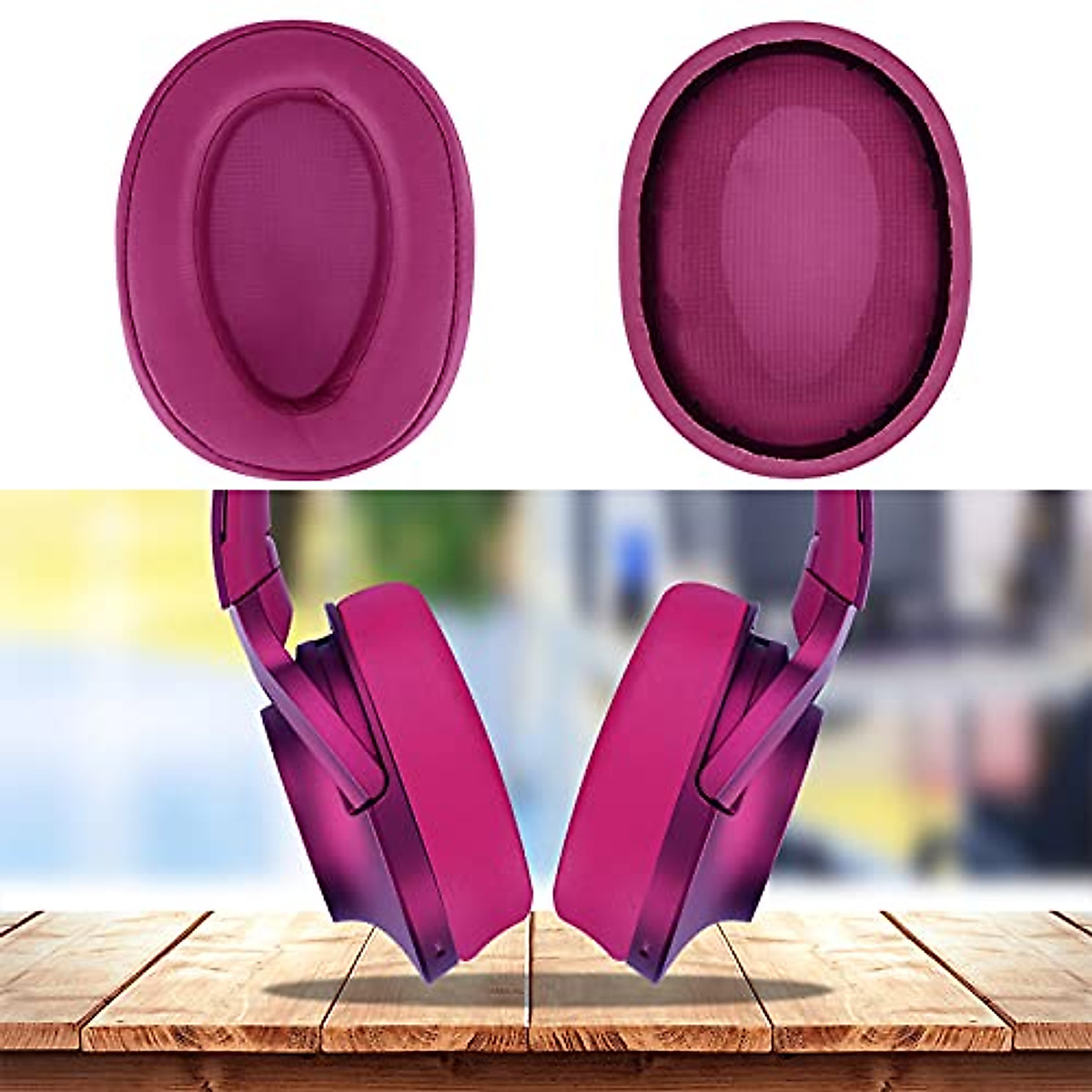 Geekria QuickFit Replacement Ear Pads for Sony MDR-100A MDR-100AAP MDR-H600A Headphones Earpads, Headset Ear Cushion Repair Parts (Bordeaux Red)