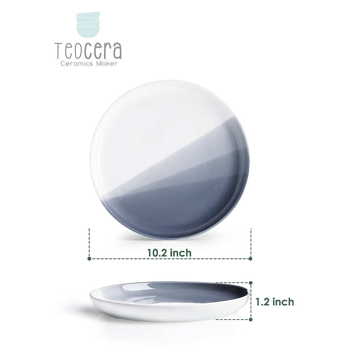 Teocera Dessert Plates set of 4 | 7.2 Inch Round Dessert Salad Plates - Small Appetizer Plates - Dishwasher, Microwave, and Oven Safe, Blue-gray