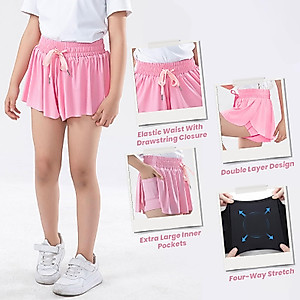 3 Pack Girls Flowy Shorts with Pockets, 2-in-1 Youth Flowy Butterfly Skirts Running Shorts for Sports,Fitness,Tennis
