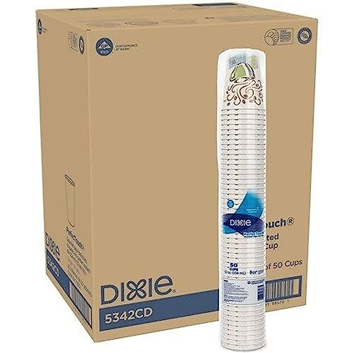 Dixie PerfecTouch 12oz Insulated Paper Hot Cup by GP PRO (Georgia-Pacific), Fits Large Lids, Coffee Haze, 5342CD, 1000 Count (50 Cups Per Pack, 20 Packs Per Case)