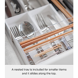 YAMAZAKI Home Expandable Cutlery Drawer Organizer - Kitchen Silverware Utensil Storage Tray, Plastic, Expandable, No Assembly Req.