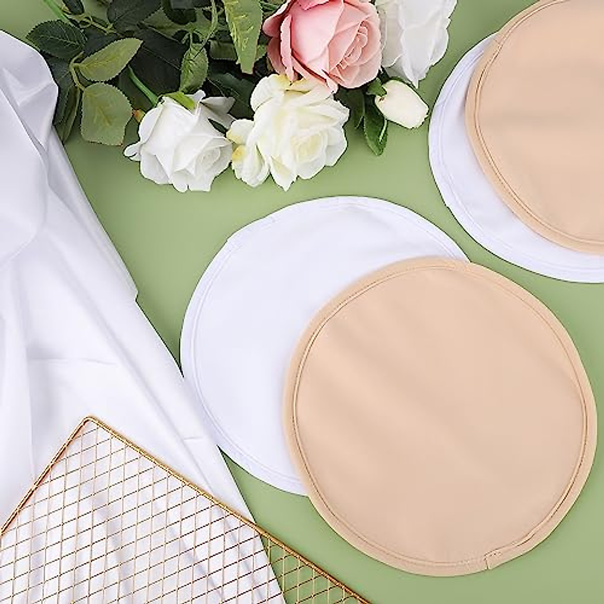 4pcs Castor Oil Breast Pads, Reusable Castor Oil Pack Wrap for Breast Washable Castor Oil Nursing Pads for Relaxing Prevent Leakage Castor Oil Not Included (Khaki, White)