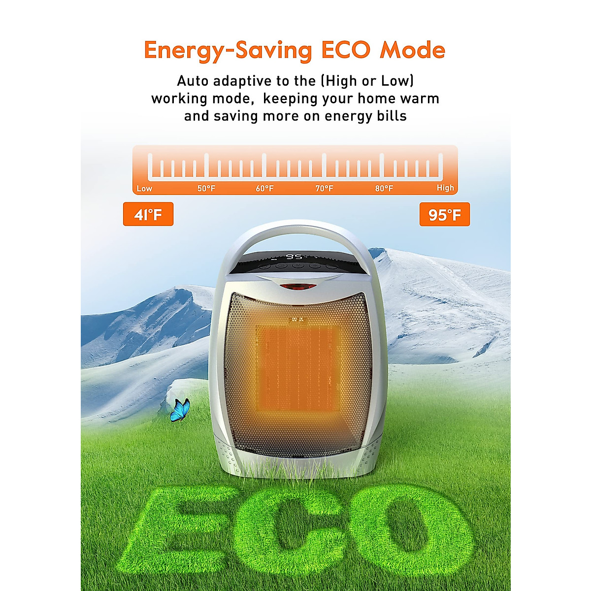 GiveBest Space Heaters for Indoor Use, Portable Heater with Thermostat, 1-12H Timer, Eco Mode, 1500W PTC Ceramic Fast Safety Heat for Office Bedroom Home