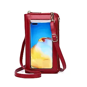 ISYSUII Crossbody Case for Moto G Power 2021 Wallet Case Touch Screen Cell Phone Purse with Credit Card Holder Adjustable Shoulder Strap Leather Handbag Clutch for Women Girls,Red
