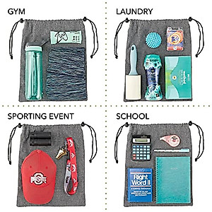 mDesign Portable Large Capacity Travel Bag with Draw String Closure, Water-Resistant for Laundry Room, College Dorm Room, Apartment, Gym, Sporting Events, School, Make-Up, Travel - 2 Pack - Gray
