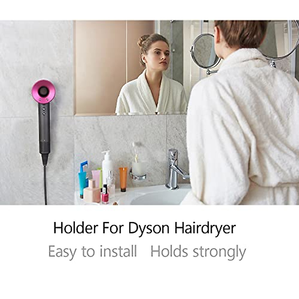 Alaisee Hair Dryer Holder, Wood Wall Mount Holder for Dyson Supersonic Hair Dryer, Walnut