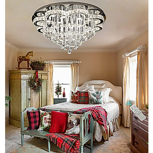 W32inches Modern Raindrop Crystal Chandeliers Flush Mount Ceiling Chandeliers for High Ceiling Entrance Foyer Bedroom Dining Room Living Room LED Dimming 2700k 4500k 6000k Contemporary Chandelier