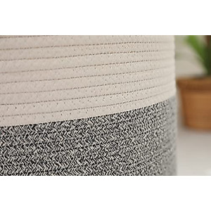 TONGXIN Large Laundry Basket Woven Cotton Rope Laundry Hamper 21.7"x13.8" Woven Baby Laundry Blanket Basket Toy Basket with Handle Storage Comforter Cushions Thread Laundry Hamper grey