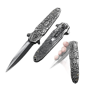 AULAKNIV Collection 3D Knight Engraved Folding Knife Pocket Survival EDC Tools Outdoor Tactical Hunting Knives
