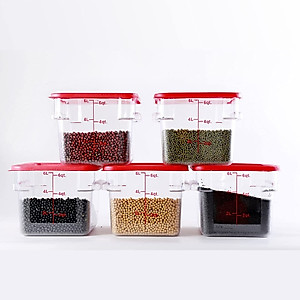 Hakka 6 Qt Commercial Grade Square Food Storage Containers With Lids,Polycarbonate,Clear - Case of 5