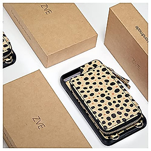 iPhone 8 Plus Crossbody Case, iPhone 7 Plus Wallet Case, ZVEdeng Zipper Wallet Card Holder Crossbody Strap Case for Women Leather Purse Case for iPhone 8 Plus/7 Plus 5.5'' Cheetah Print Skin