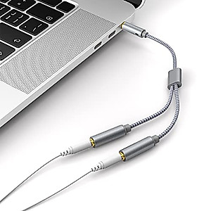 SCETREND Headphone Splitter Audio Jack Earphone Splitter Aux Cord Splitter 2 Way Nylon-Braided Stereo Aux Cable for Headphones Tablets Laptop PS4 Switch Tablets PC Speakers Silver