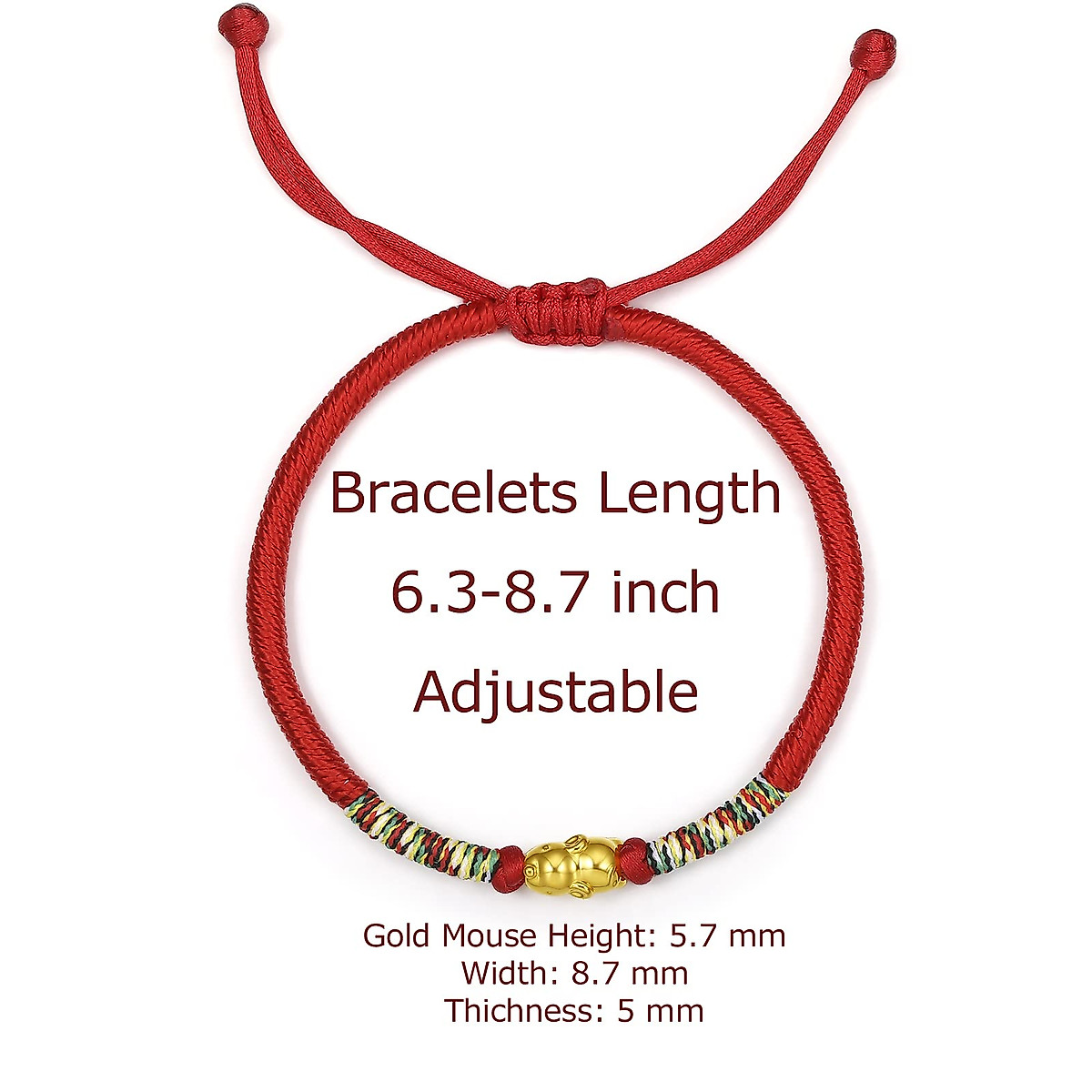 ZHOU LIU FU 24K Solid Gold Bracelets, Real Pure Gold Bracelet Chinese Zodiac Jewelry Adjustable Braided Bracelet Rabbit Dragon Dog Piggy for Women Men AEBZ175704