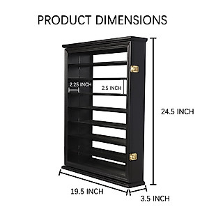 64 Shot Glass Display Case Holder Shot Glass Cabinet, Small Curio Display, Hinged Acrylic Door, Black