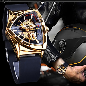 Winner Transparent Man Mechanical Watches Skeleton Dial Triangle Wrist Watch Silicone Strap Military Watch Punk Reloj Hombre