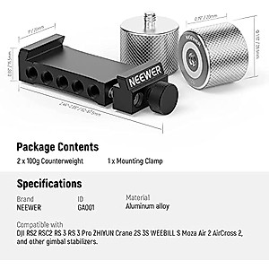 NEEWER Gimbal Counterweights and Clamp Kit, Compatible with DJI Ronin RS3 Pro/RS3/RS2/RSC2/ZHIYUN Crane 2S/3S/Weebill S/Moza Air 2/AirCross 2 for Balancing Long Lenses (GA001)