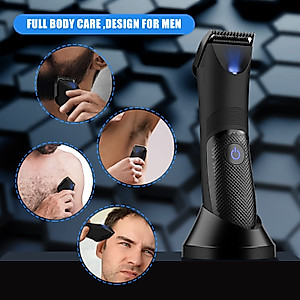 Electric Groin Hair Trimmer & Shaver for Men Bikini Trimmer Women Waterproof Body Hair Groomers,Groin Hair Trimmer Beard Trimmer with LED Indicator, IPX7 Mens Pubic Hair Shaver for Balls