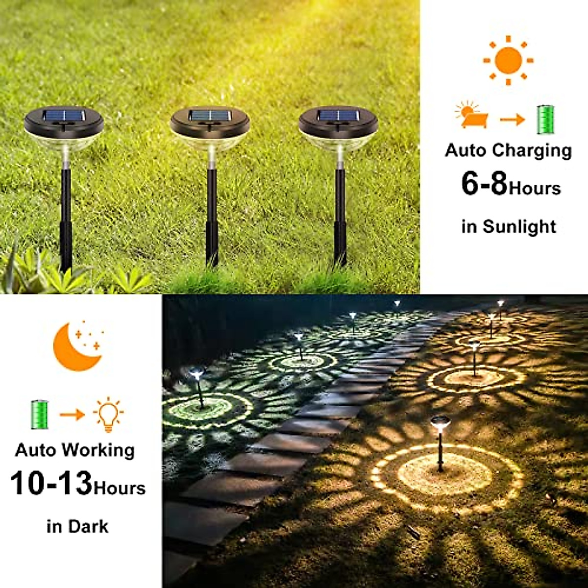 Bright Solar Pathway Lights 8 Pack,Warm White+Cool White LED Solar Lights Outdoor,IP67 Waterproof Solar Path Lights,Solar Powered Garden Lights for Walkway Yard Backyard Lawn Landscape Lighting Decor
