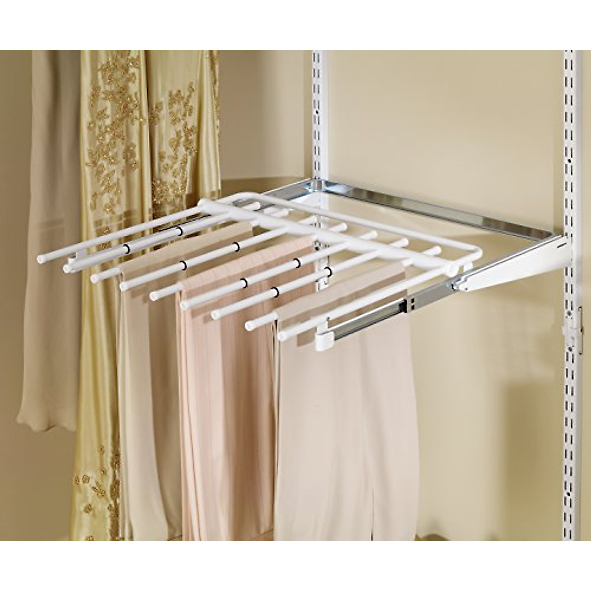 Rubbermaid Configurations Classic Closet Kit, White, 3-6 Ft, Wire Shelving Kit with Expandable Shelving and Telescoping Rods & Configurations Pants Rack, Holds 7 Pairs of Pants, Non-Slip