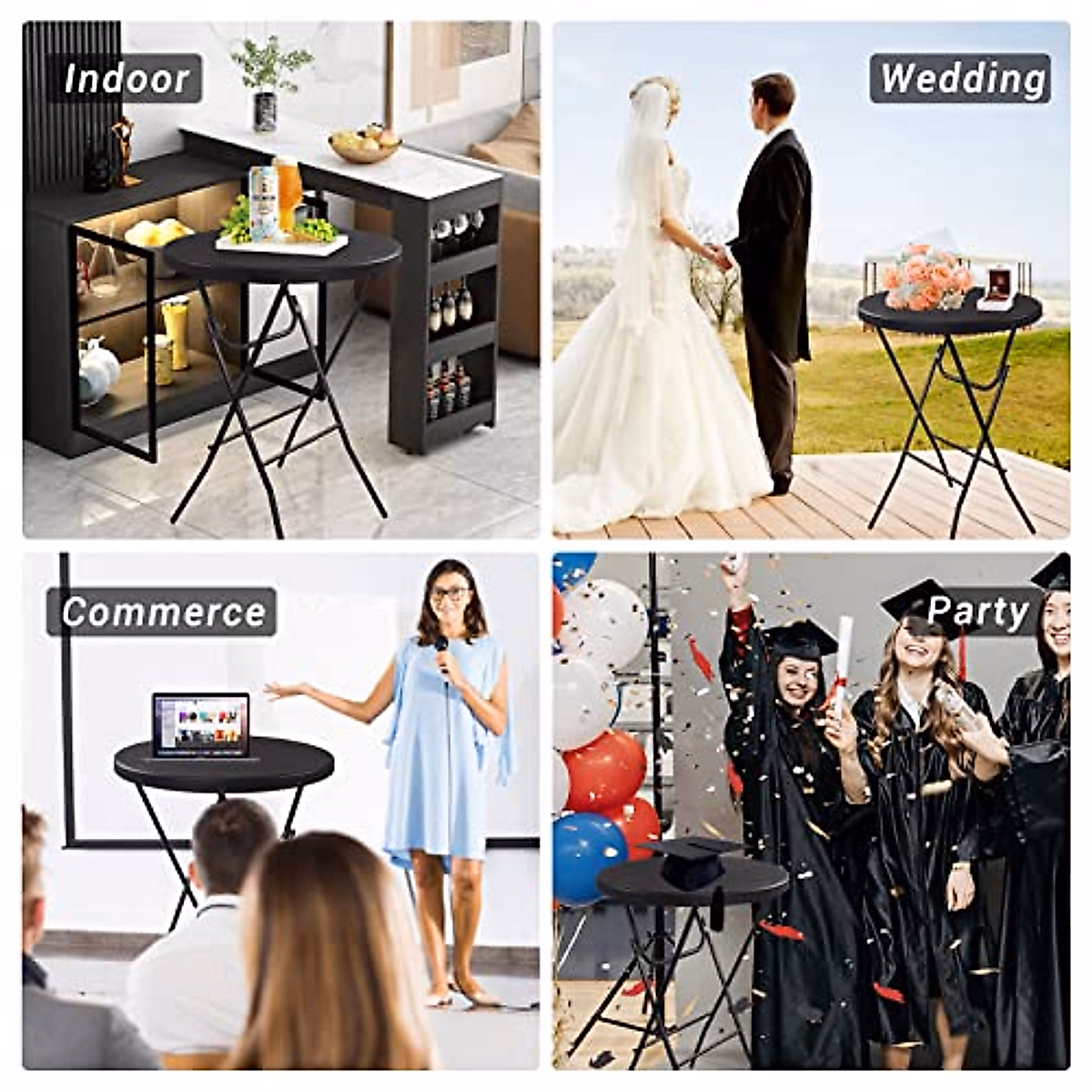 Byliable 32in Cocktail Table High Top Folding Table, Portable Bar Height Folding Table Round with Removable Legs, Indoor Outdoor Banquet Table for Parties, Commercial, Speech, School- Granite Black