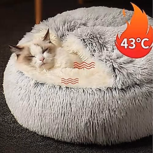 Small Dog Bed, Donut Cuddler Nest Warm Soft Plush Faux Fur Washable Dog Bed with Non-Slip Bottom for Medium Small Dogs Snooze Sleeping Indoor (65cm/25in)