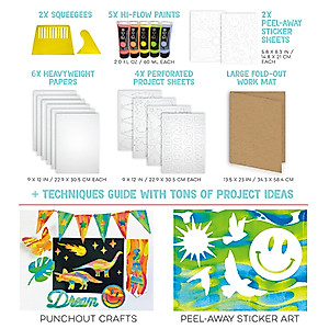 Bright Stripes iHeartArt Squeegee Art Kids Paint Kit, Childrens Painting Crafts Creativity Set, Including Paints, Squeegees, Paper, Stickers, Punch Outs and Work Surface, Great Creative Gifts