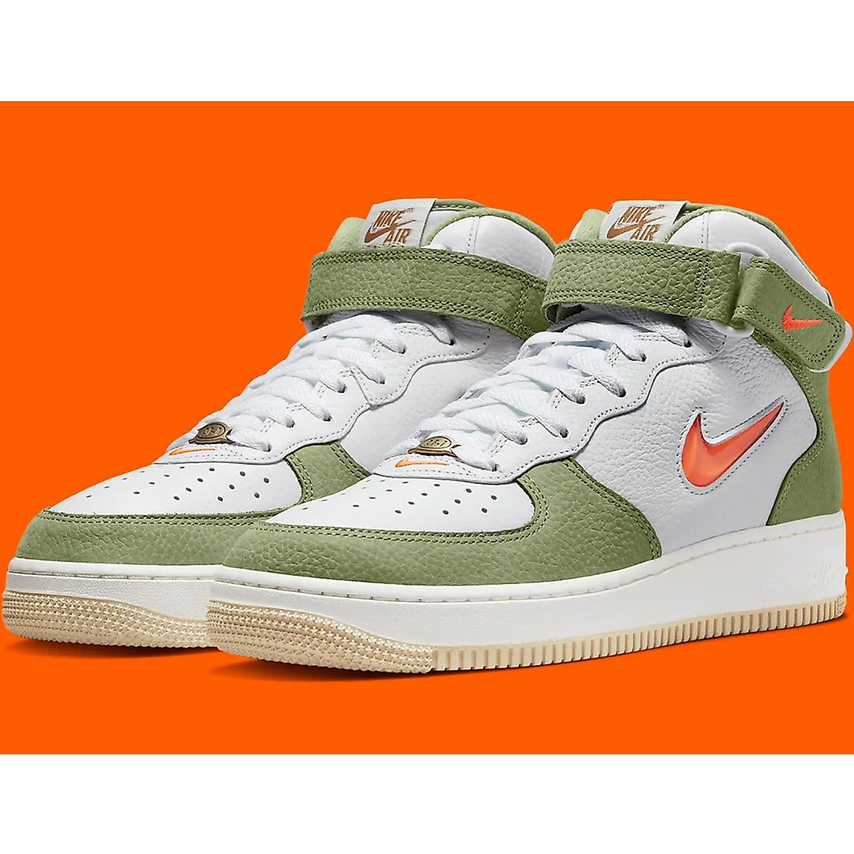 Nike mens Air Force 1 Mid Qs, White/Oil Green/Sail/Total Ora, 11