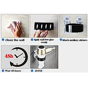 Hair Dryer Holder Space Aluminum Bathroom Hair Blow Dryer Rack Sturdy Organizer with Removable ABS Protection Ring, Wall Mounted Hair Care Tools Holder Self Adhesive, Matte Black.