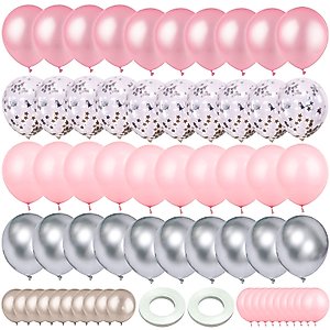 Pink and Silver Balloons 60pack, 5" 12" Silver Balloon and Light Pink Balloon for Birthday Retirement Bridal Shower Congrats Graduation Wedding Anniversary Suplies