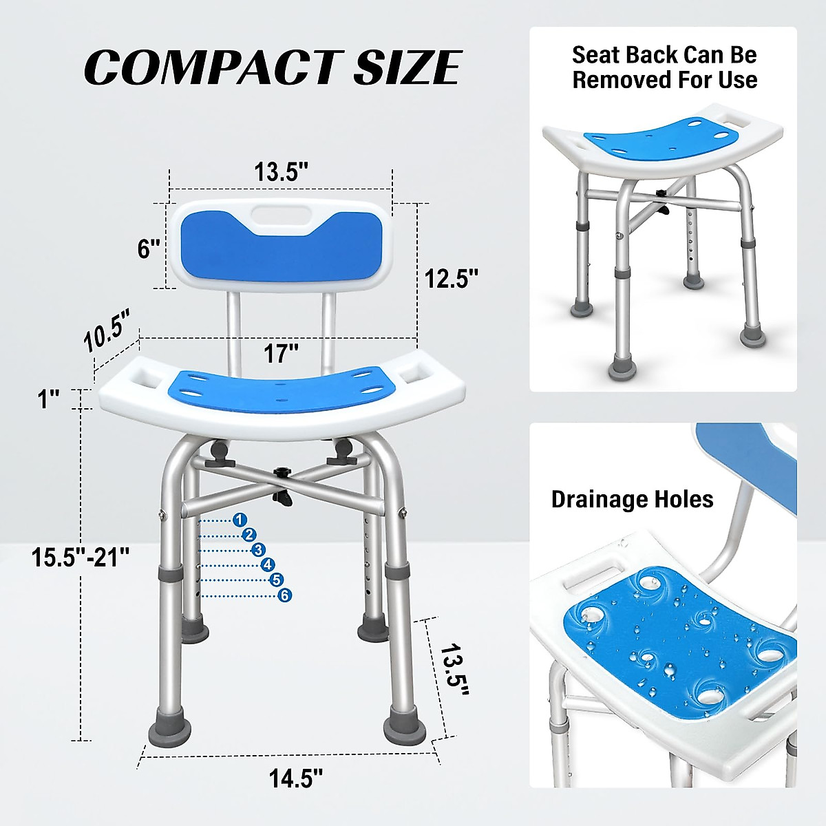 Bcareself Shower Stool with Back Heavy Duty Shower Chair for Inside Shower 500lb Narrow Bathtub Shower Saet with Height Adjustable Tool-Free Assembly for Elderly Seniors Disabled Handicap Pregnant