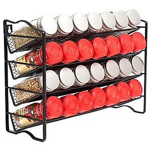 REEQMONT 4 Tier Spice Rack Organizer Storage Jar Stand Holder, for Cabinet Countertop or Wall Mount Pantry Cupboard Door, Black