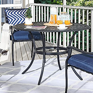 PatioFestival 42. 1" x 42. 1" x28. 3" Round Outdoor Dining Table Space Saving Patio Bistro Table with Umbrella Hole All Weather Steel Frame Metal in Black