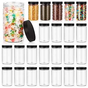 Sunnyray 24 Pieces 27 oz Clear Plastic Jars with Lids Airtight PET Plastic Containers Empty Wide Mouth Plastic Mason Jar with Black Screw on Lids for Food Kitchen Organizing Butter Cosmetics Cream
