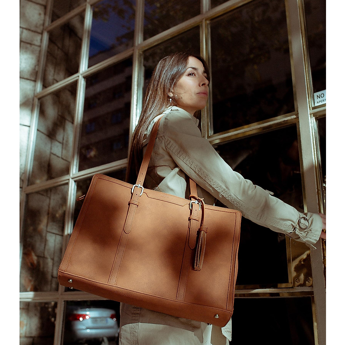 ECOSUSI Laptop Bag For Women 15.6 Inch Work Tote Bags PU Leather Computer Purse For Business Office With 3 Layer Compartments