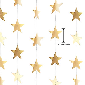 Patelai Glitter Star Garland Banner Decor, 130 Feet Bright Star Hanging Bunting Banner Backdrop for 2025 New Year Decor Graduation Wedding Birthday Christmas Party(Champagne Gold)