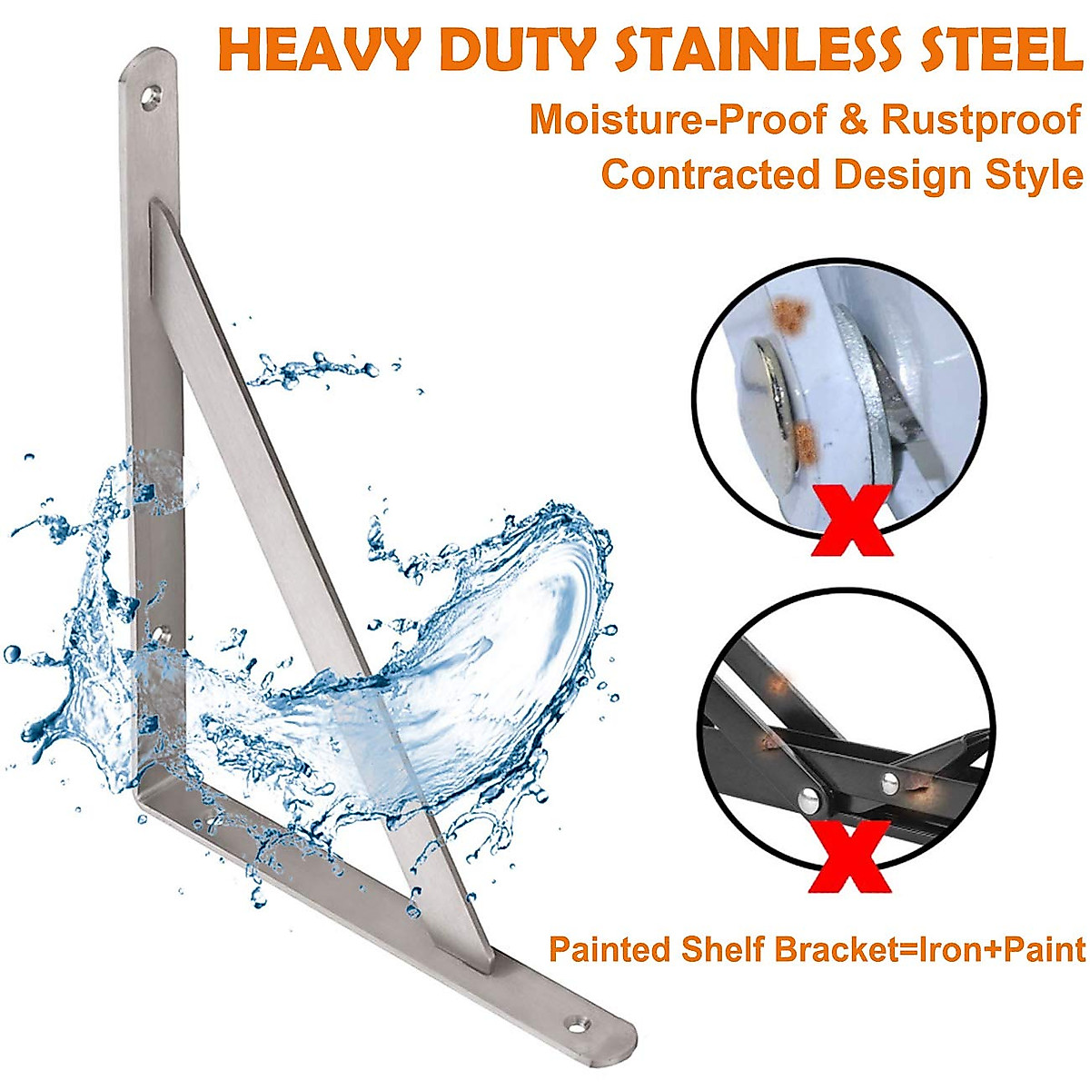 CLT Shelf Bracket 16” x 12" Max Load: 550 lb Heavy Duty Stainless Steel Solid Shelf Support Corner Brace Joint Right Angle Bracket, Space Saving DIY Bracket Pack of 2