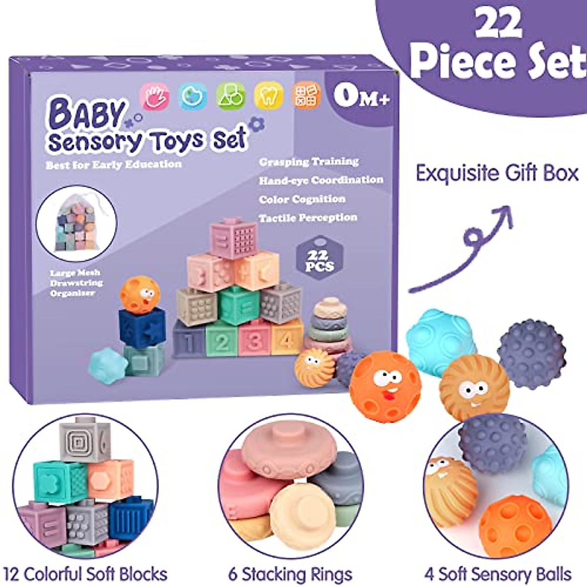 Dreampark Baby Toys 6 to 12 Months - Montessori Toys for Babies 0-6-12-18 Months - Stacking Building Blocks & Sensory Educational Toys & Infant Teething Toys for Toddlers 3 6 9 12 18 Months Boys&Girls