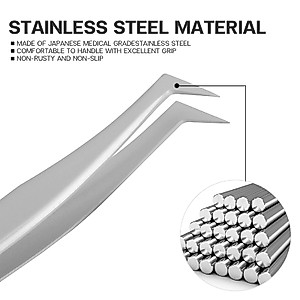 Pretty memory Volume Lash Tweezers, Stainless Steel Eyelash Extension Tweezers, Professional Precision Mega Curved Angled Tweezer, Silver