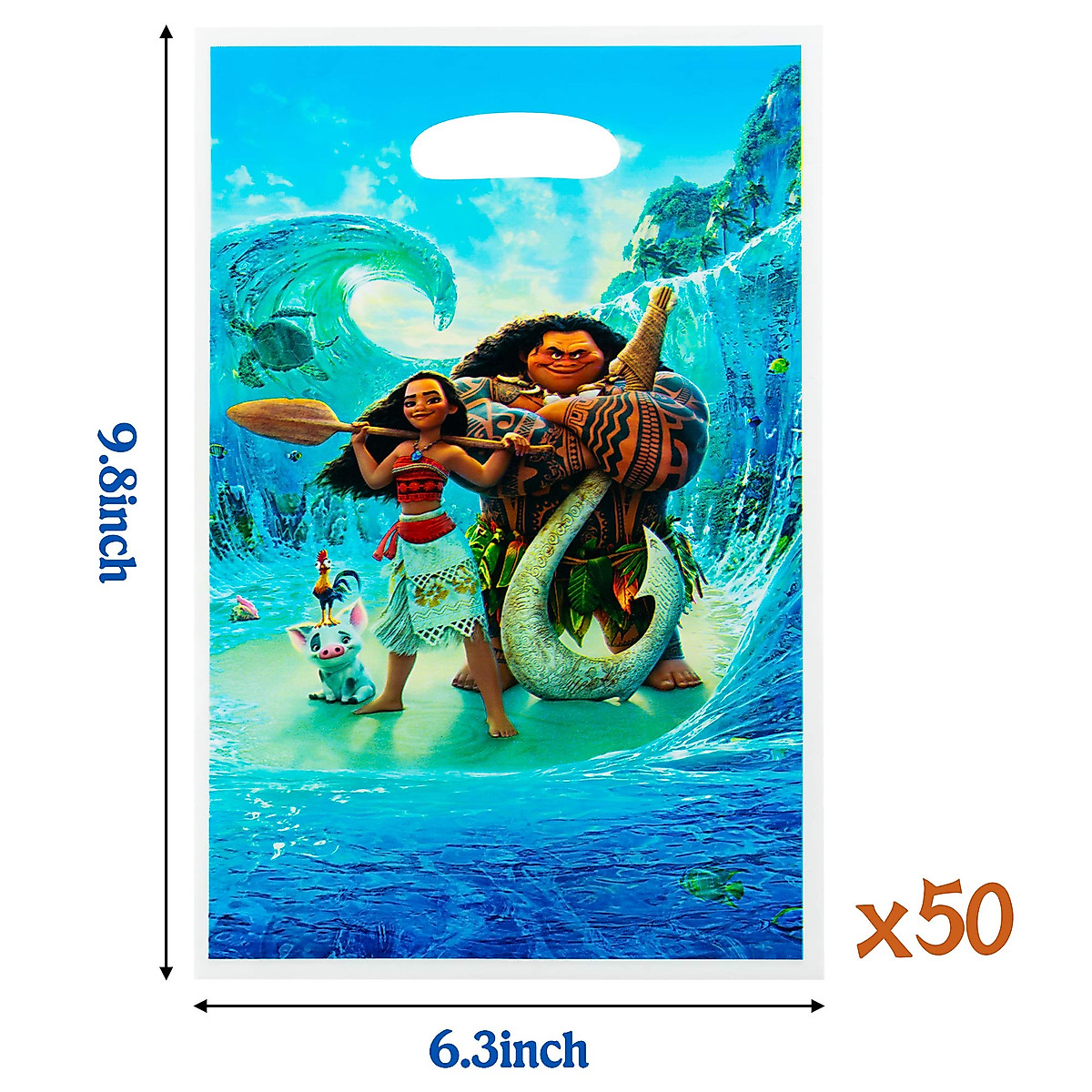 Vinyl Quote Me Icasy Moana Goodie Bags Party Favors, Cute Moana Themed Birthday Party Candy Treat Gift Bags, Decoration Party Supplies for Baby Shower Christmas(50 Packs)