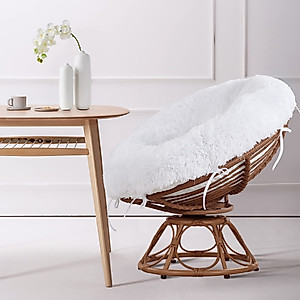 HOMBYS Shaggy Cover for Papasan Cushion, Fluffy Plush Faux Fur Zippered Slipcover Only, Removable and Machine Washable Chair Cushion Covers with 8 Ties (Fit 50-52inch, White)