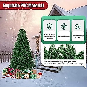 6.5FT Artificial Christmas Tree Xmas Holiday Pine Tree Christmas Tree Realistic Holiday Decoration with Metal Stand Hinges PVC Leaves Easy Assembly for Outdoor Indoor Party Green