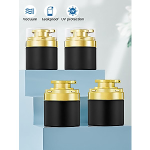 PARAKE Airless Pump Jars, 4-Pack 1.7 Oz Empty Moisturizer Pump Dispensers, Refillable LeakProof Vacuum Cosmetic Containers, Travel Airless Pump Bottles for Cream Lotion Skincare Toiletries (Black)