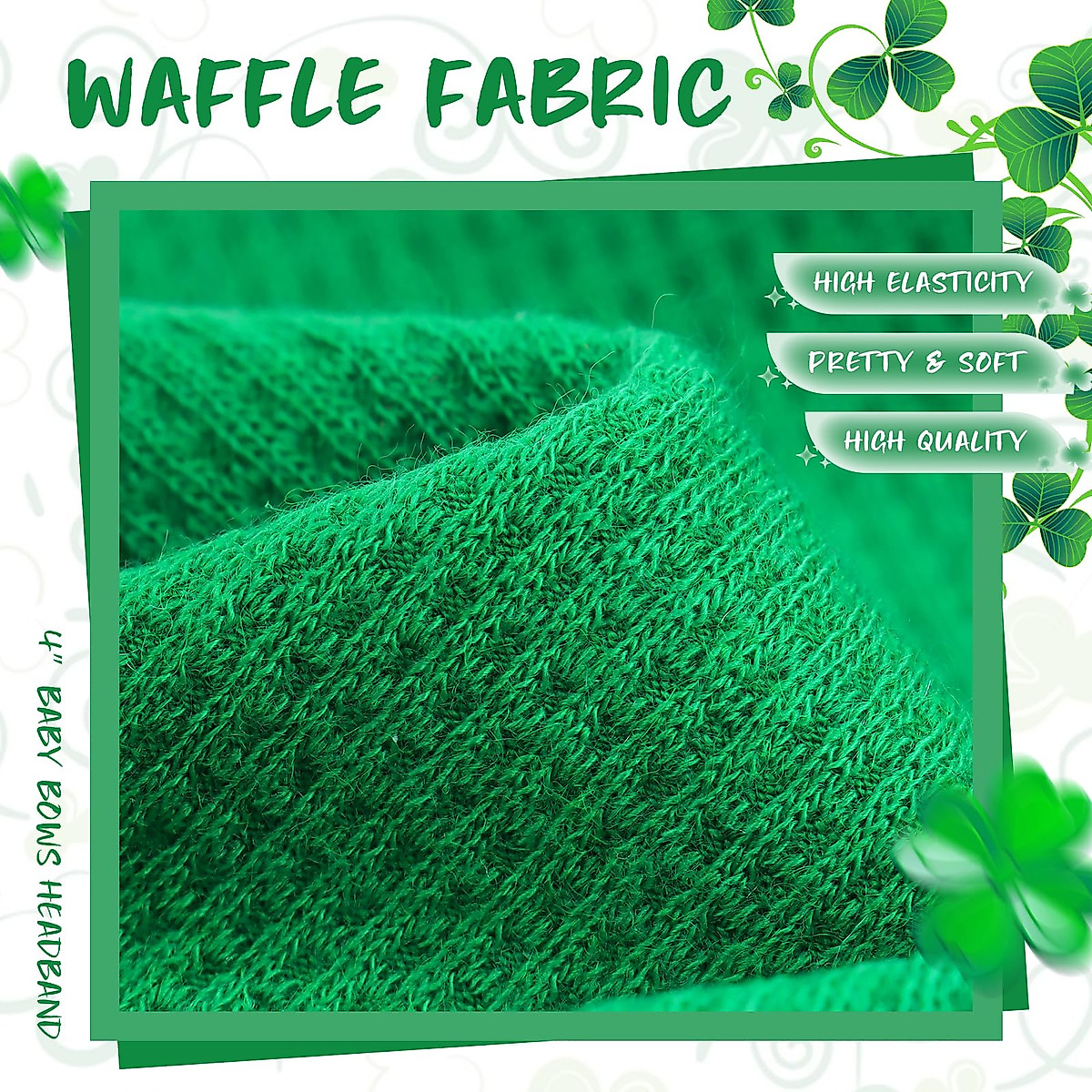 Lanmerry St. Patrick's Day Baby Headbands with Bows Green Baby Bow Waffle Elastics Baby Hair Bows Hair Accessories Newborn Infant Toddler Hairbands Headwrap Kids 3 Packs Black White Green