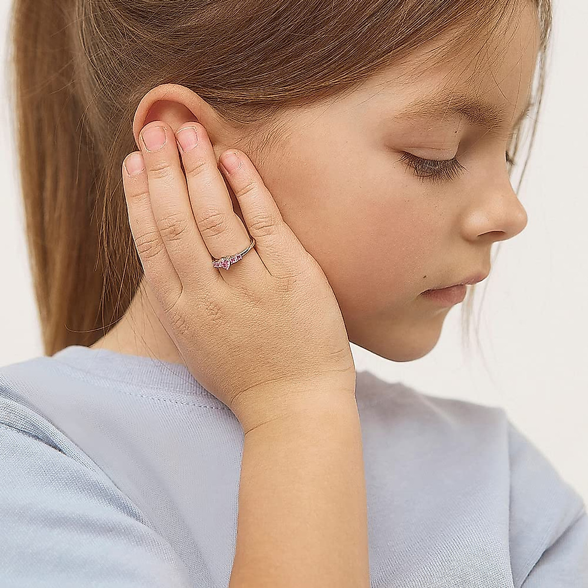 925 Sterling Silver Size 2 Lovely Pink Round & Heart Cubic Zirconia Rings for Infants & Toddlers - Fashionable CZ Ring Bands for Children - Elegant Heart Jewelries for Little Girl's Daily Accessory