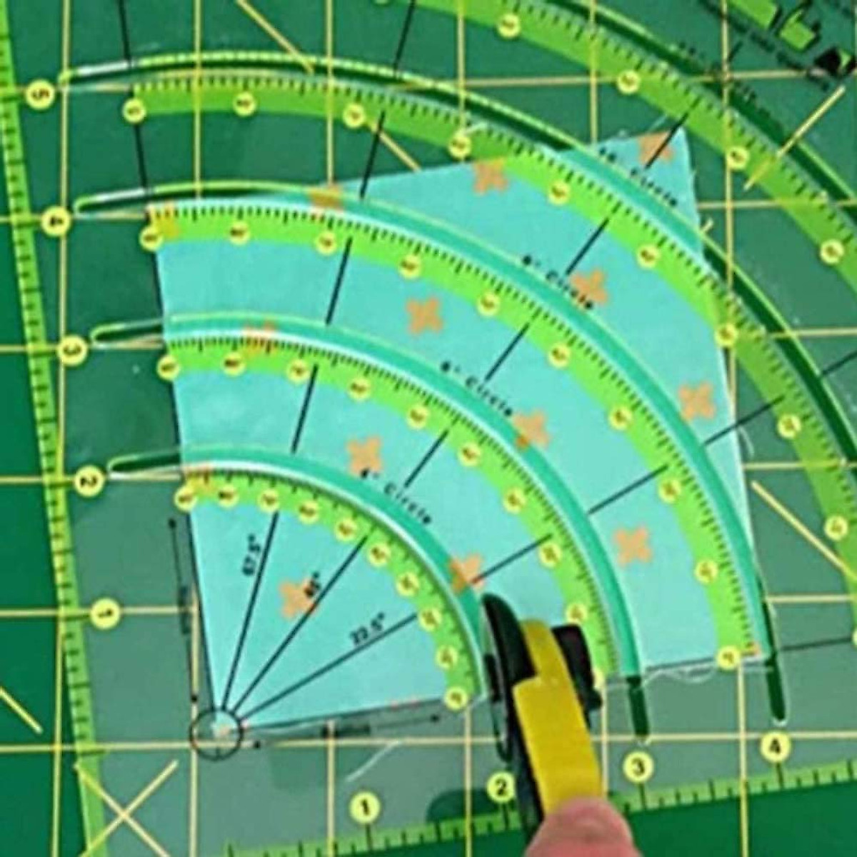 HONEYSEW Arcs & Fans Quilt Circle Cutter Ruler Multifunctional Arc Cutting Patchwork Ruler,Acrylic Quilters Ruler with Double Colored Lines for Cutting Cloth Ruler Template Sewing Crafts