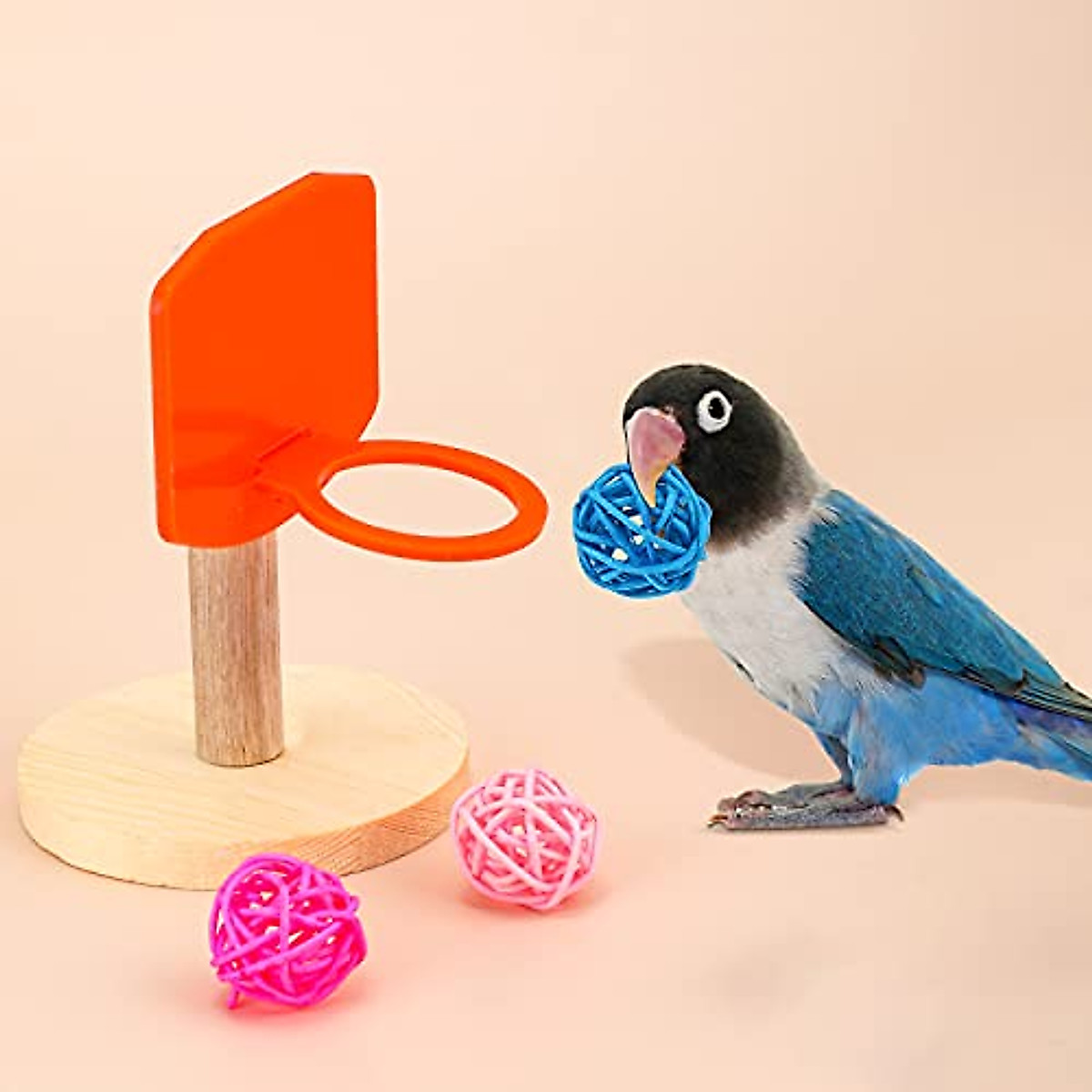 10 Pieces Bird Training Toys Parrot Training Toys Include Bowling Toy Basketball Toy Rings Shopping Cart Skateboard Bell Ball Parrot Intelligence Toys for Parakeet Cockatiel Macaw Parrot, Random Color