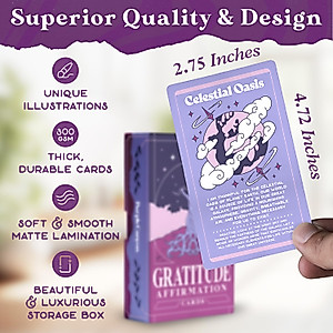 PURPLE CANYON Gratitude Cards for Women and Men | Positive Affirmations Cards for Daily Reflection and Thankfulness | Mindfulness Cards for Self Care | Beautiful 52 Card Deck in Shades of Purple