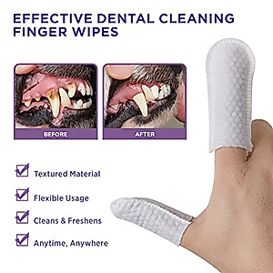 HICC PET Teeth Cleaning Wipes for Dogs & Cats, Remove Bad Breath by Removing Plaque and Tartar Buildup No-Rinse Dog Finger Toothbrush, Disposable Gentle Cleaning & Gum Care Pet Wipes, 50 Counts